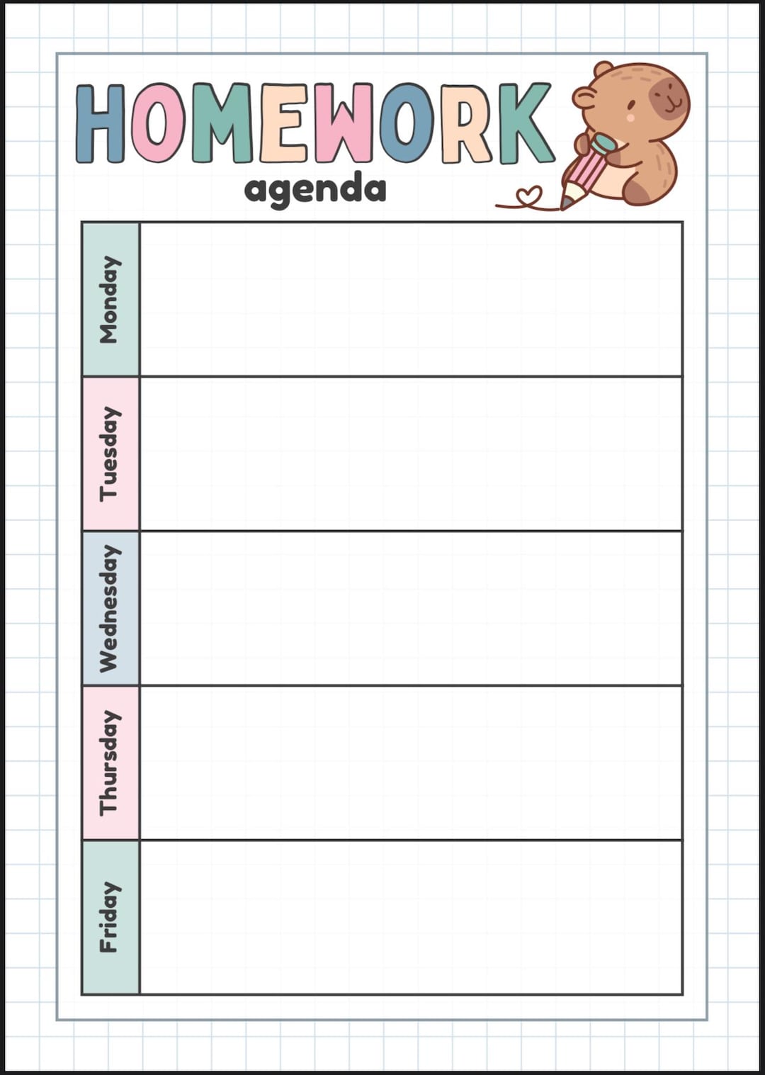 Homework Agenda Weekly Template - Digital Download, Pdf - Etsy
