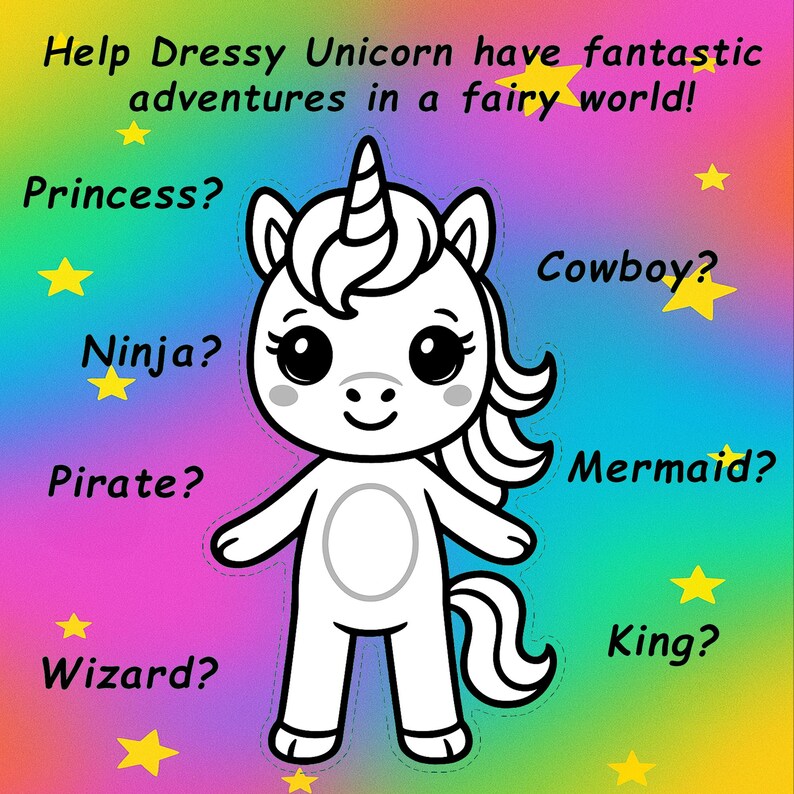 Unicorn Fairy Dress-up Paper Doll – Color & Cut Activity (PDF Pattern ...