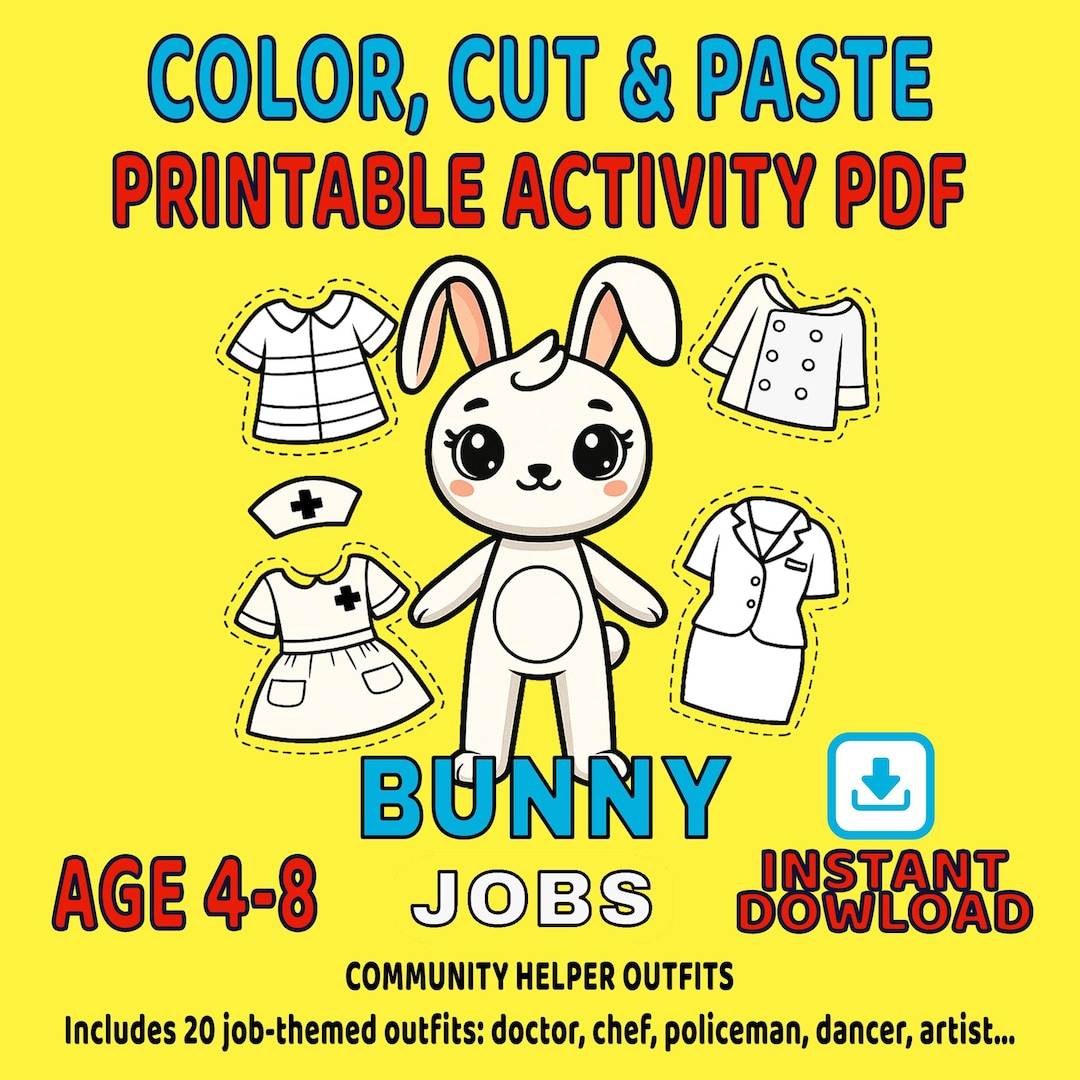 Cut and Paste Bunny Paper Doll – Community Helper Printable Craft for ...
