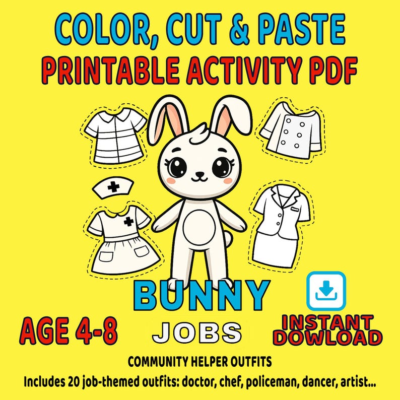 Cut and Paste Bunny Paper Doll – Community Helper Printable Craft for ...