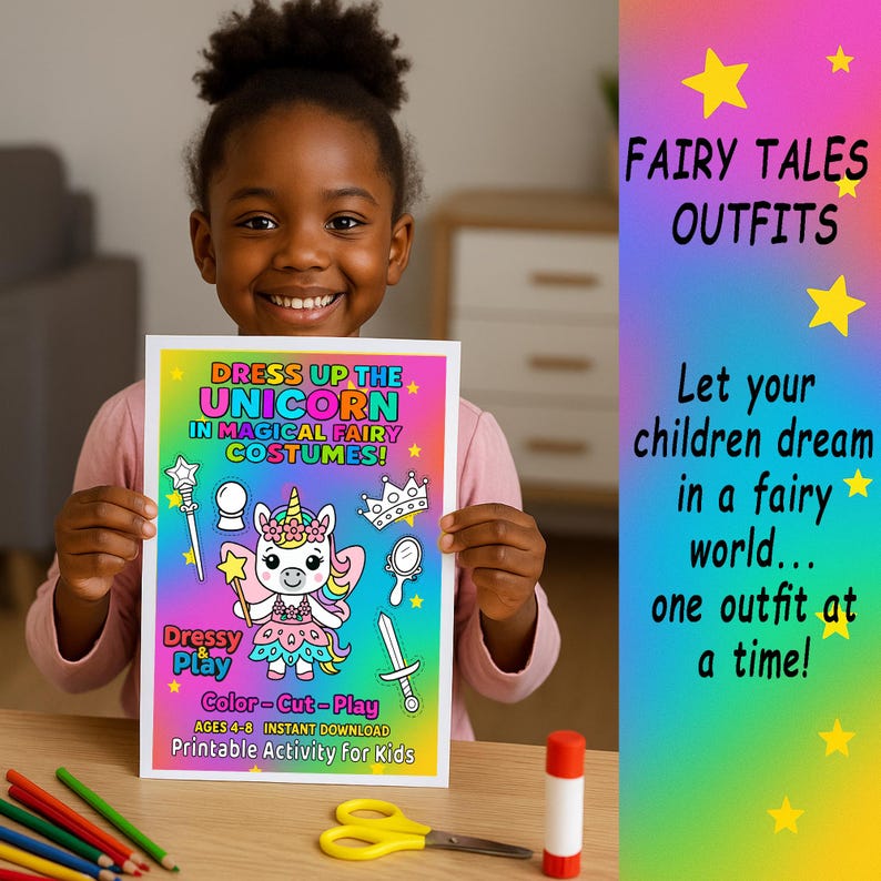 Unicorn Fairy Dress-up Paper Doll – Color & Cut Activity (PDF Pattern ...