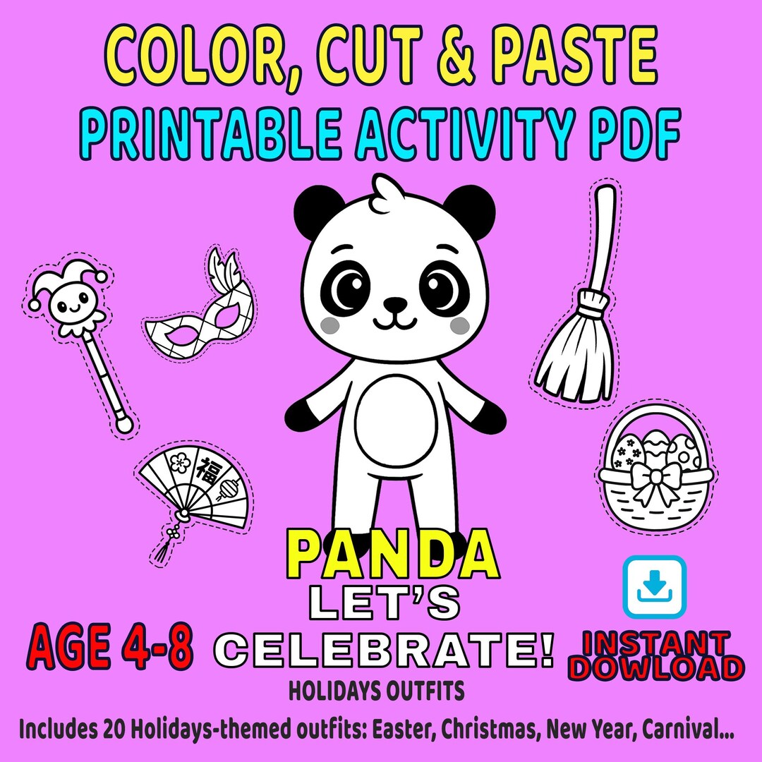 Dressy Panda Cut and Paste Activity – Holiday Outfits (printable PDF ...