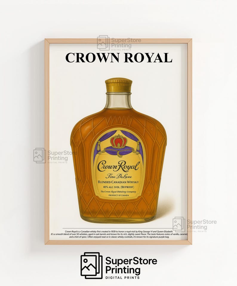 Crown Royal Whiskey Poster, Liquor Poster, Alcohol, Bar Poster, Whisky ...