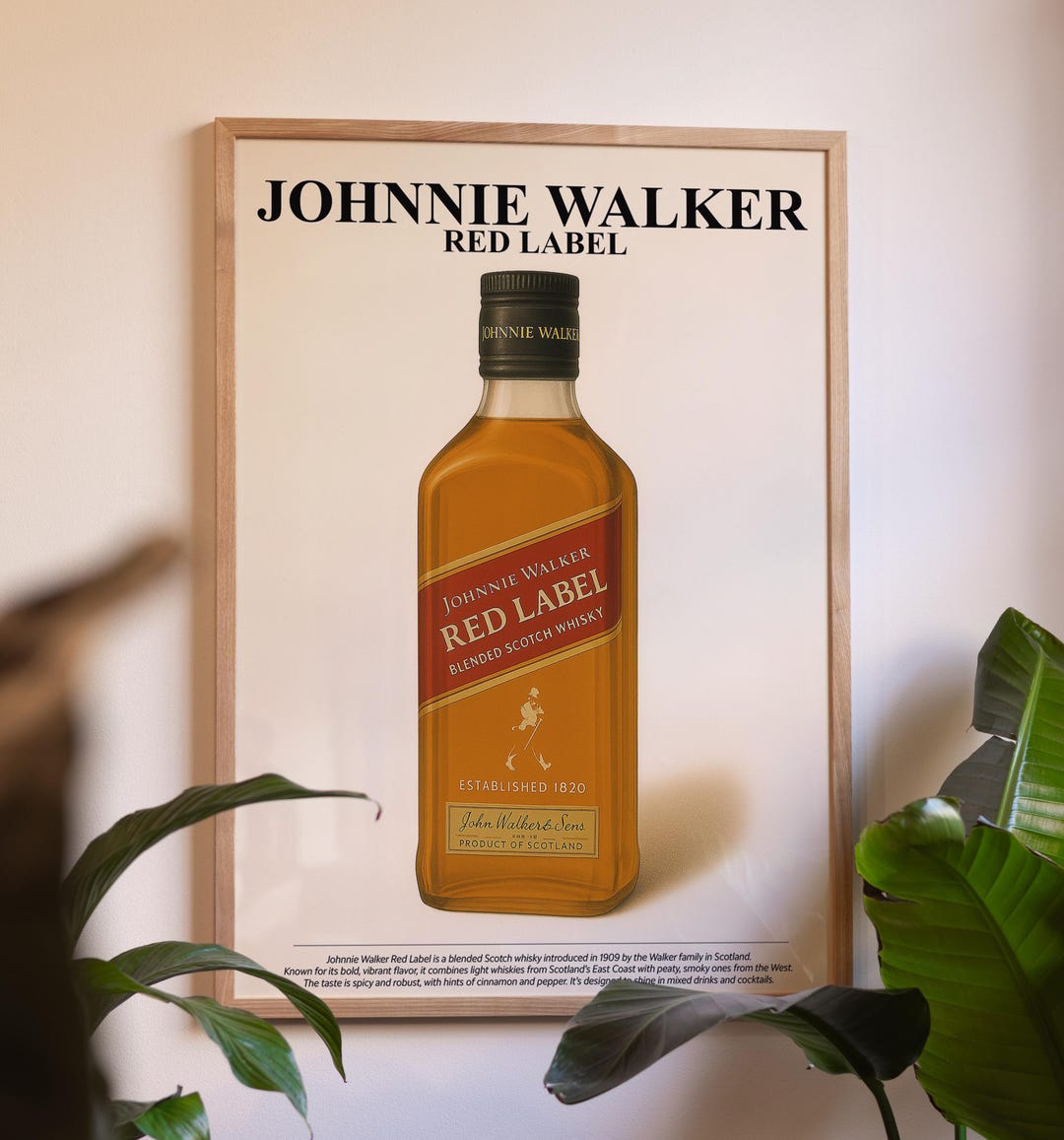 Johnnie Walker Red Label Whiskey Poster, Liquor Poster, Alcohol, Bar ...