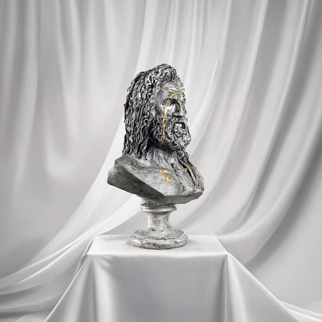 Hand-painted Zeus Statue: Pop Art Greek God Bust Shelf Decor - Etsy