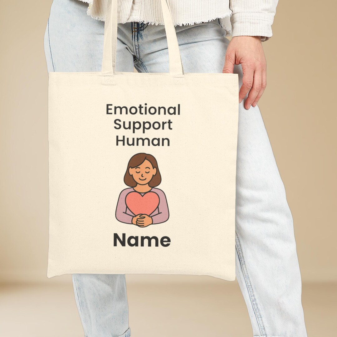Custom Name Emotional Support Human for Her Tote Bag - Cute Cartoon ...