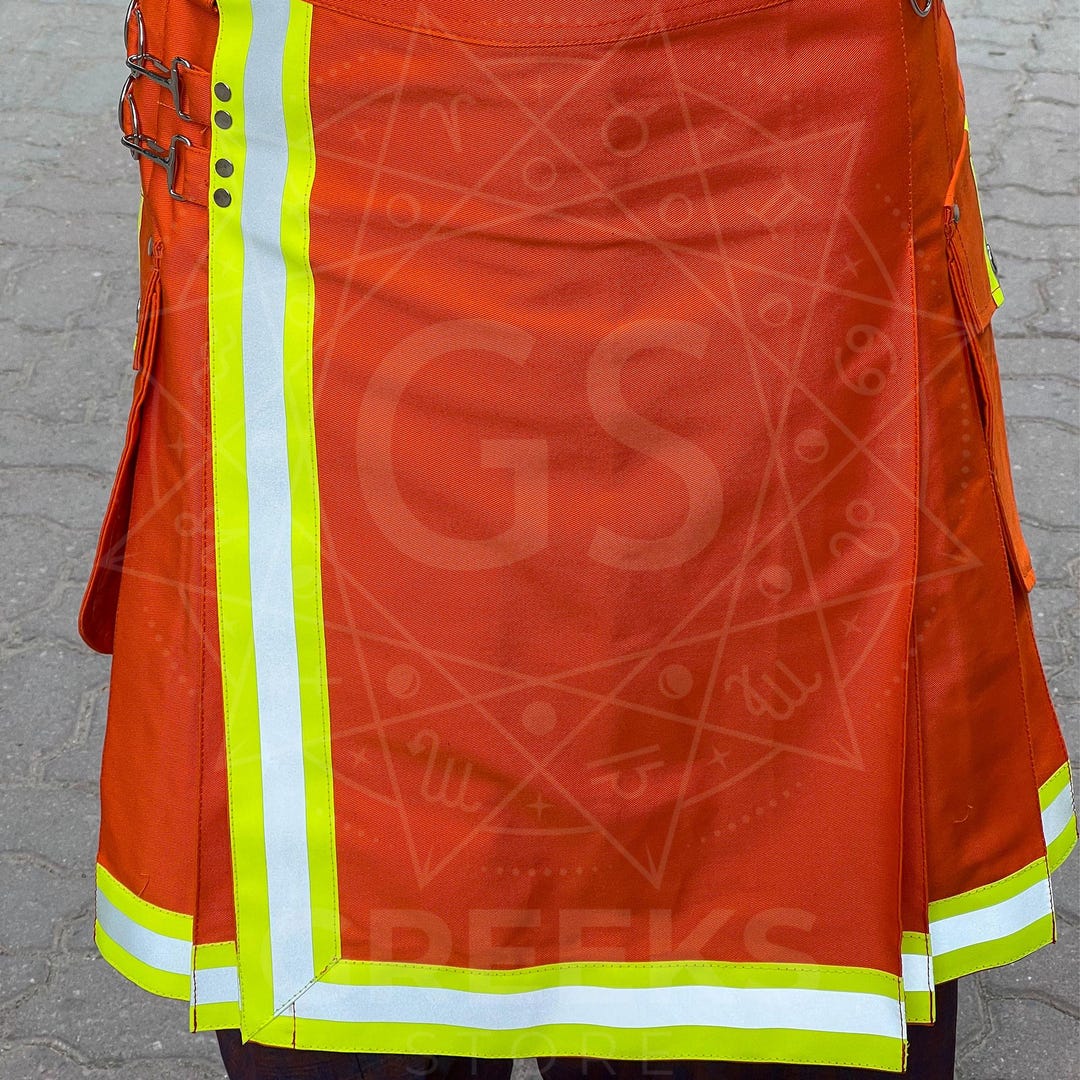 Vibrant Orange Reflective Safety Kilt, High-visibility Pleated Kilt ...