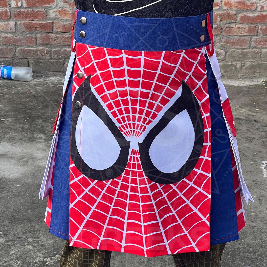 Spider-man Inspired Utility Kilt, Red Blue Webbed Cargo Kilt for ...