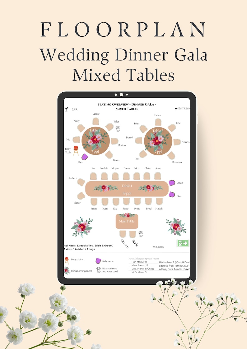 Wedding Floor Plan Seating Chart - Ceremony and Dinner Seating - Etsy