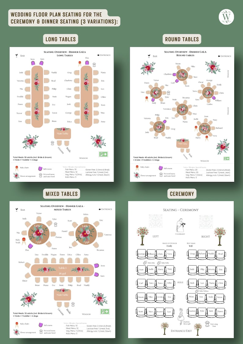Wedding Floor Plan Seating Chart - Ceremony and Dinner Seating - Etsy