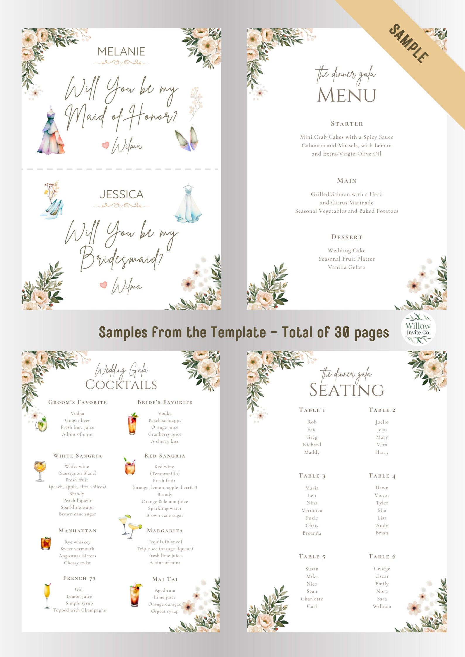 Floral Romance Destination Wedding Invitation Template Bundle - Etsy