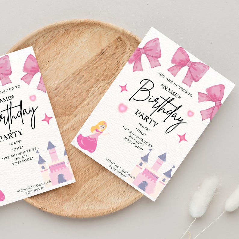 Pink Princess Birthday Invitation for Girls – Editable Party Invite ...