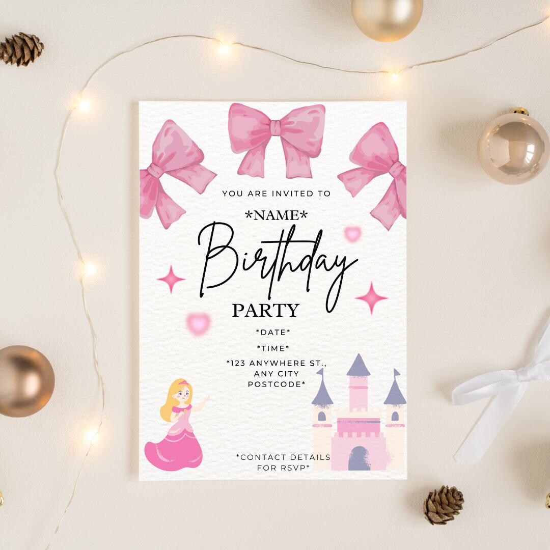 Pink Princess Birthday Invitation for Girls – Editable Party Invite ...