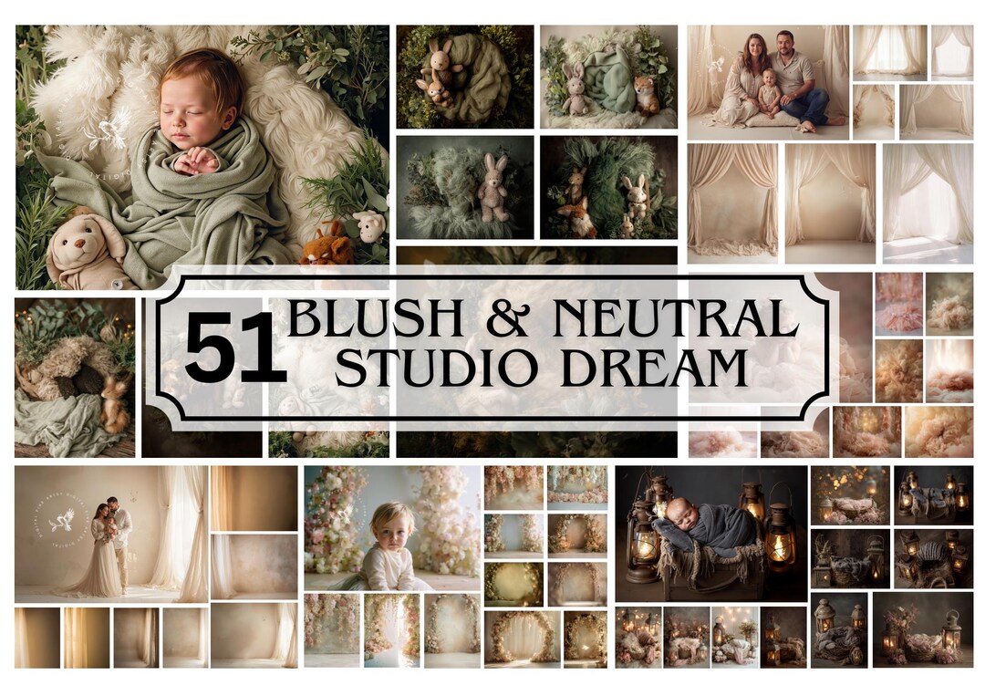 Soft Studio Backdrop Bundle. Neutrals Creamy Curtain & Wall Digital ...