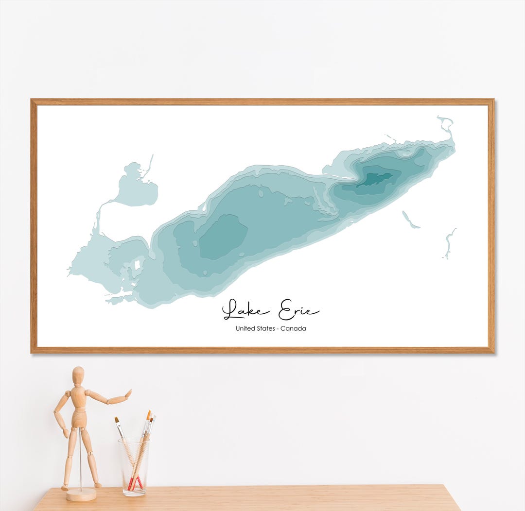 Digital File: Lake Erie, Custom Map, Lake Depth Map Chart, Poster Map ...