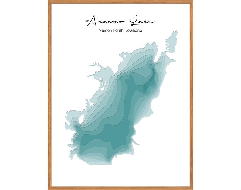 Anacoco Lake, Custom Map, Lake Depth Map, Contour Map, Lake Map ...