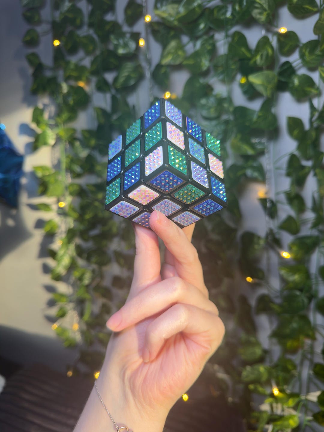 Blue Rhinestone Rubik’s Cube – 4x4 Gem Design – Hand Bedazzled Puzzle ...