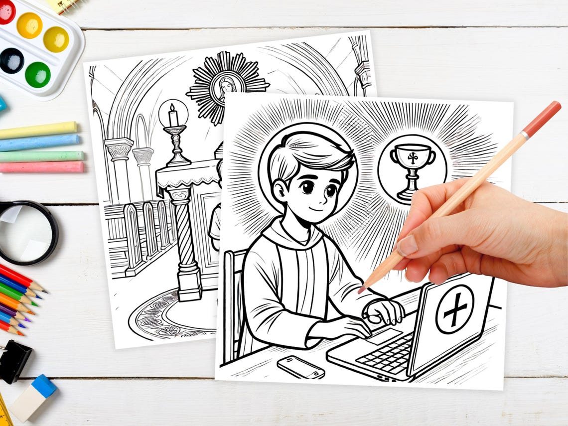 Saint Carlo Acutis Coloring Pages: Catholic Kids Activity (PDF Download ...