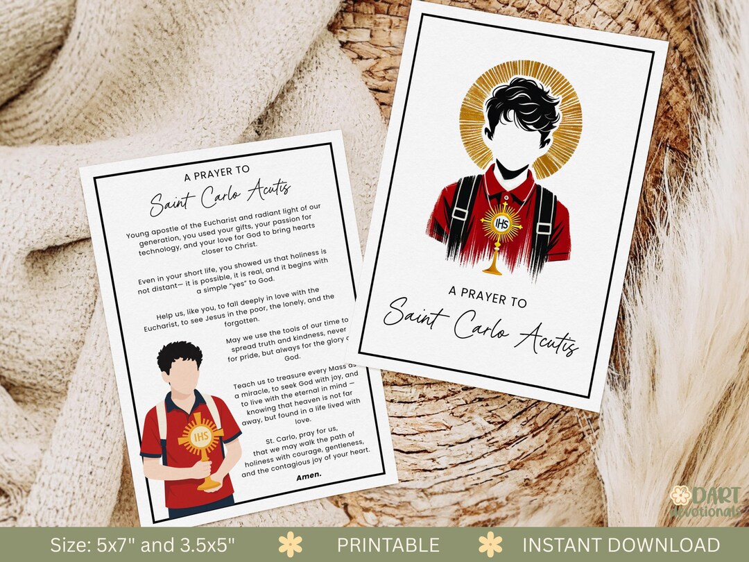 Saint Carlo Acutis Prayer Cards: Catholic Teen Room Art (digital ...