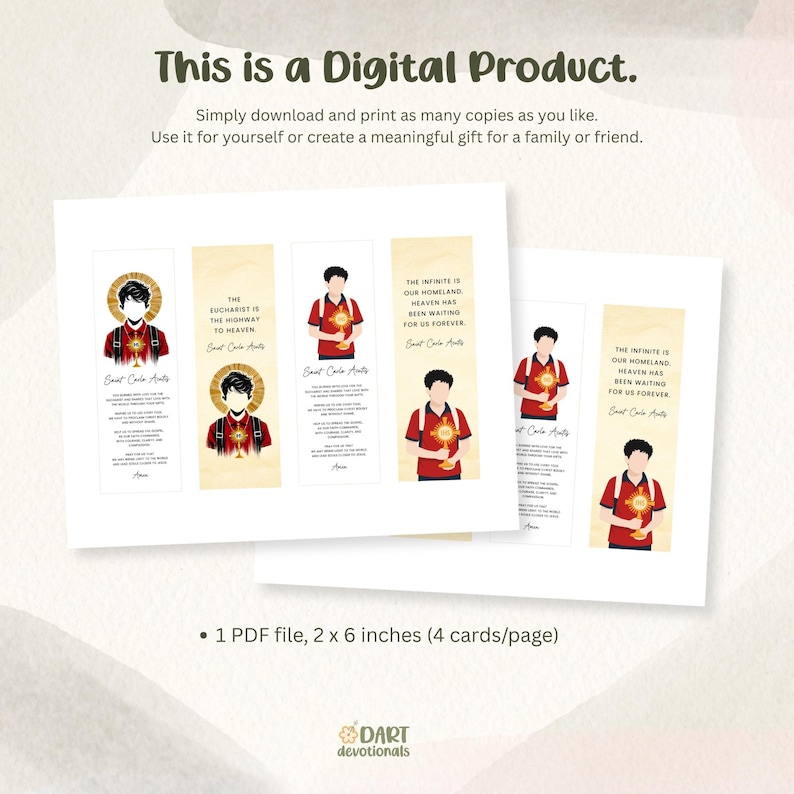 Saint Carlo Acutis Printable Bookmark, Catholic Gifts Prayer Cards ...