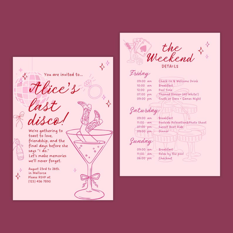 Last Disco Bachelorette Itinerary Template | Editable Canva Download - Etsy