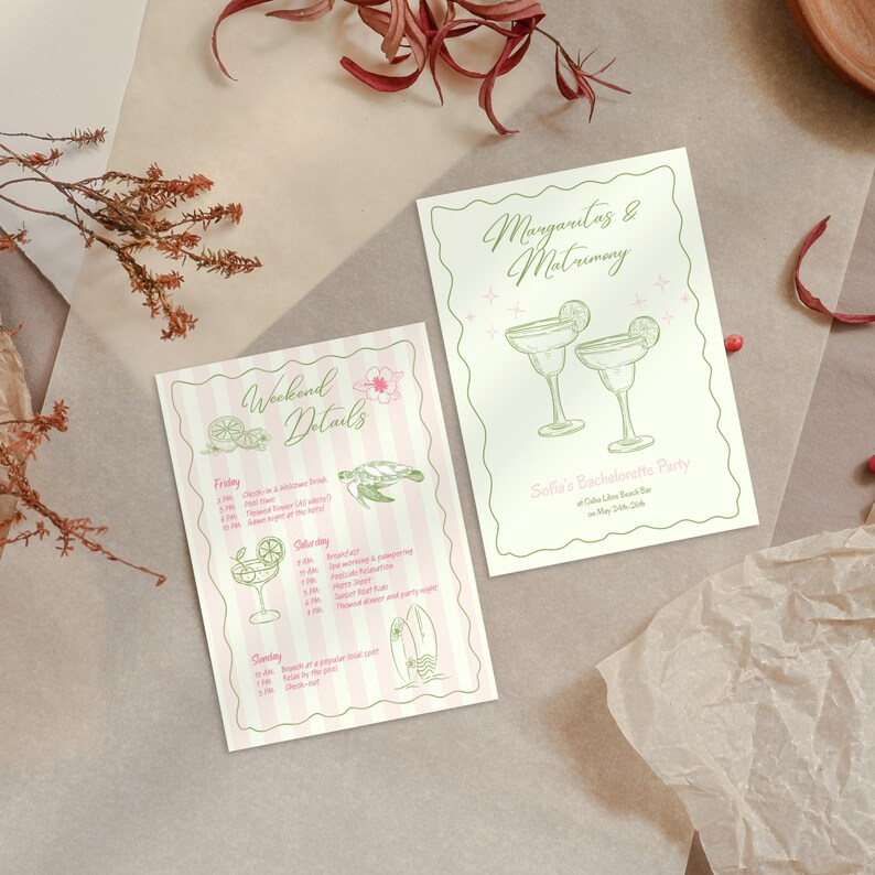 Margs & Matrimony Bachelorette Itinerary Template | Editable Canva ...