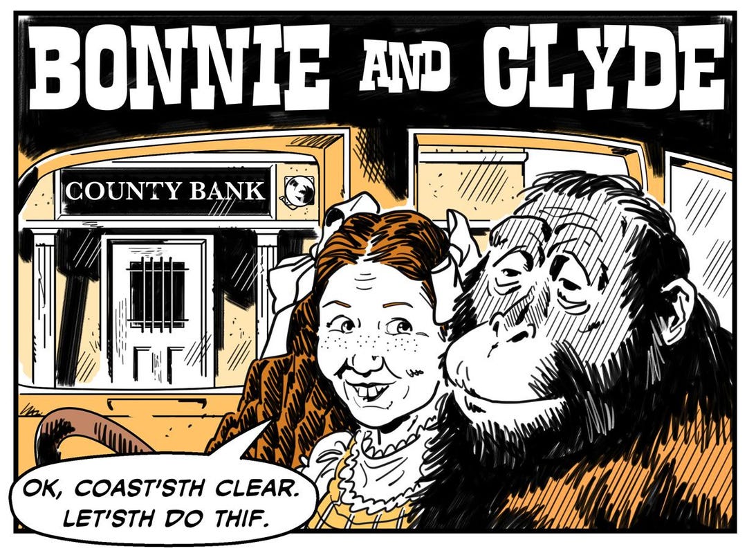 Signed 'bonnie & Clyde' Cartoon Print by Kent Tayler and Lee Healey ...