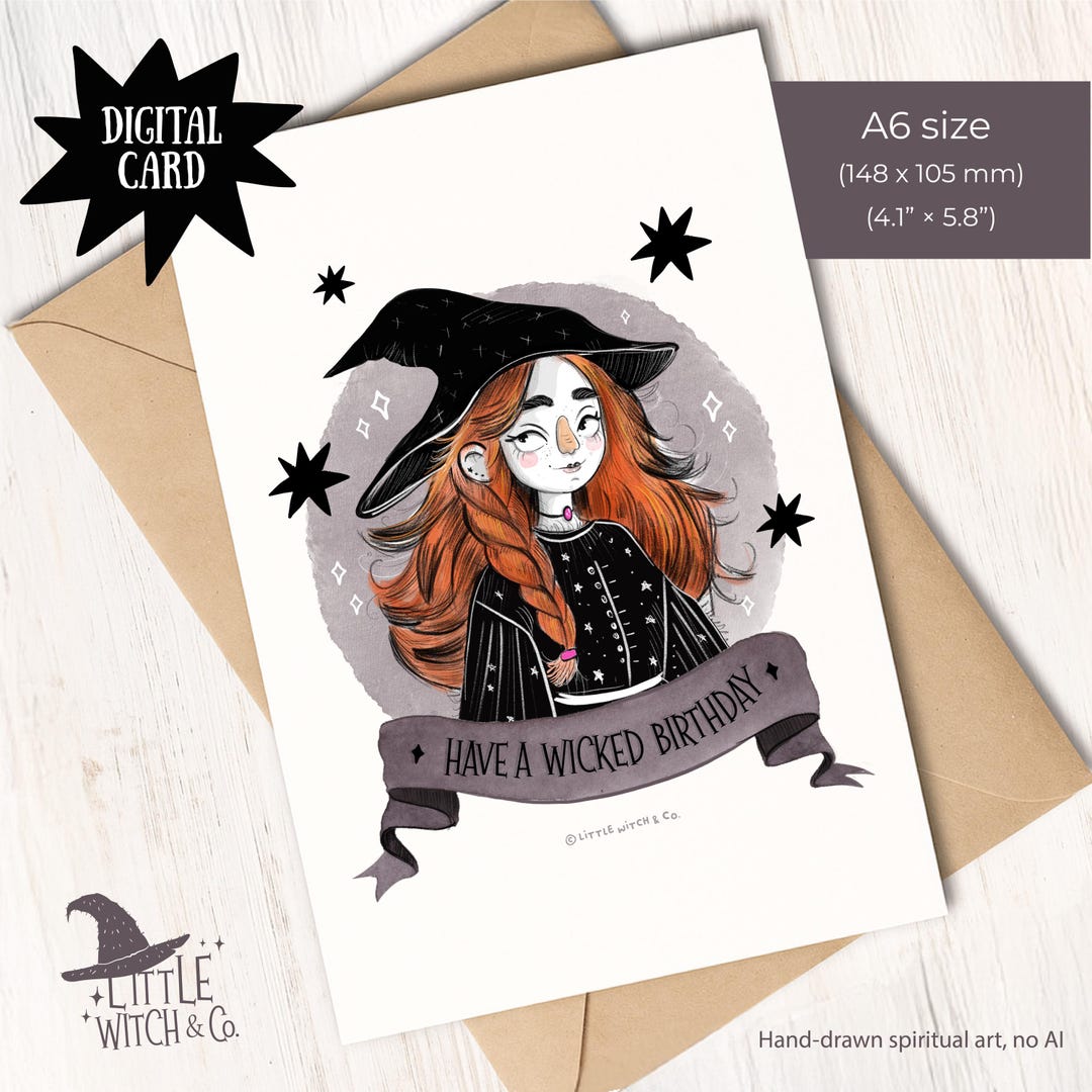 Witch Birthday Card Printable | Wicked Birthday Witch | 5x7 & A6 PDF ...