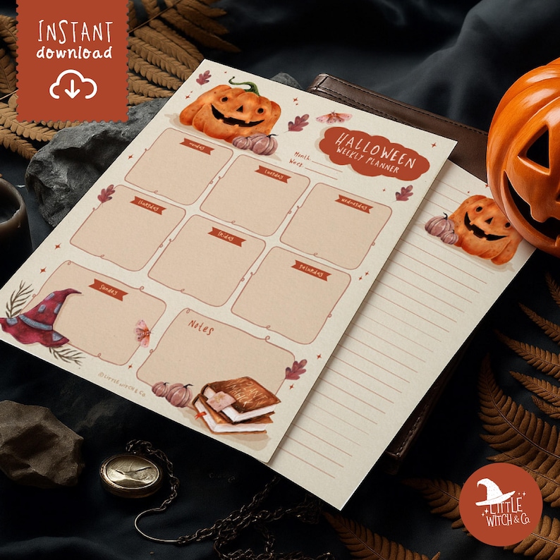 Witchy Halloween Planner Bundle, Hand-drawn Autumn Organizer, Digital ...