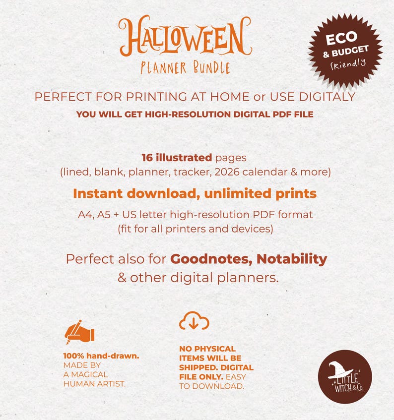 Witchy Halloween Planner Bundle, Hand-drawn Autumn Organizer, Digital ...