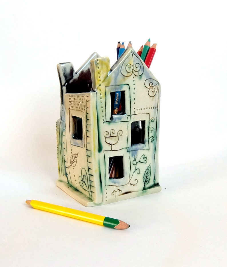 Ceramic Pencil Box Pencil Pot With Windows Ceramic House - Etsy