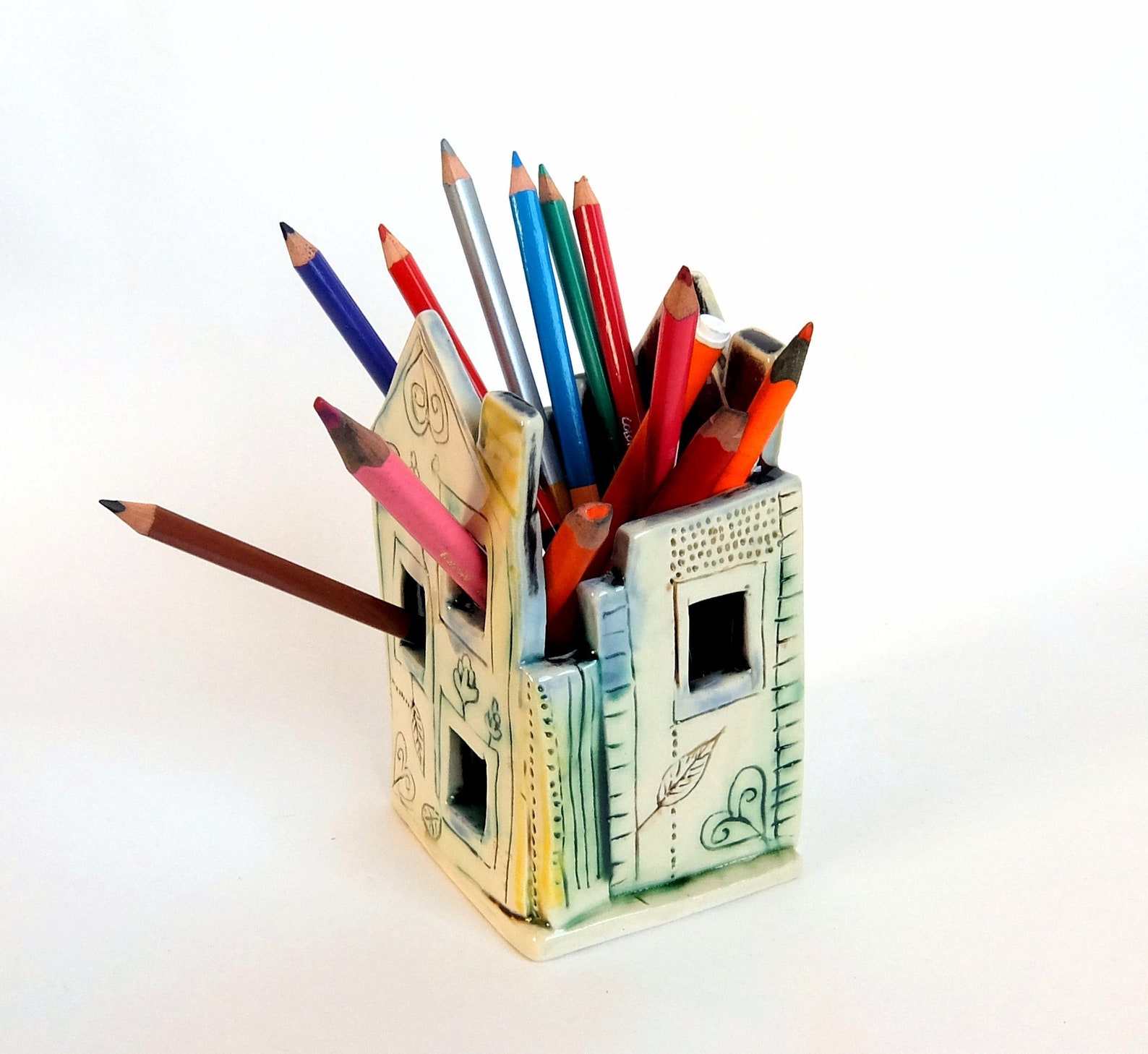 Ceramic Pencil Box Pencil Pot With Windows Ceramic House - Etsy