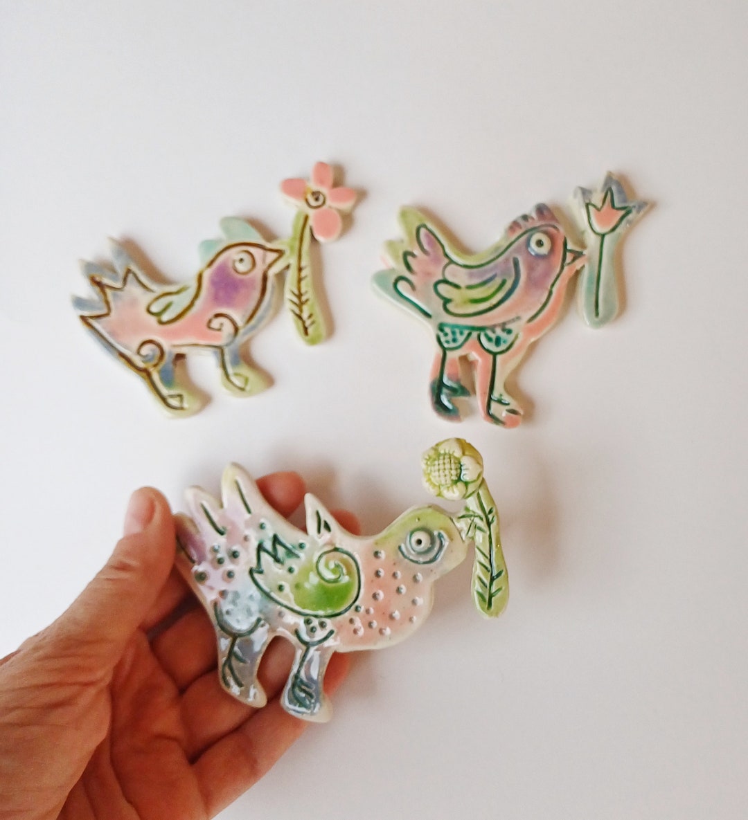 Ceramic Birds Magnets, Colored Clay Magnets, Fridge Decor Made of Clay ...