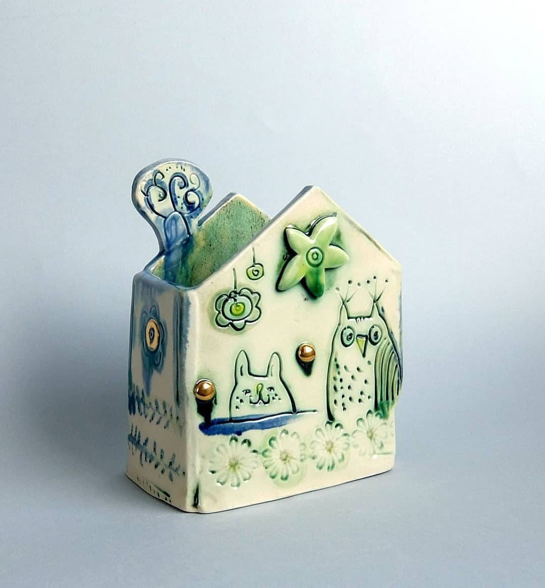 Ceramic Pencil Box, Pencil Pot With Owl, Ceramic House, Pencil Holder ...