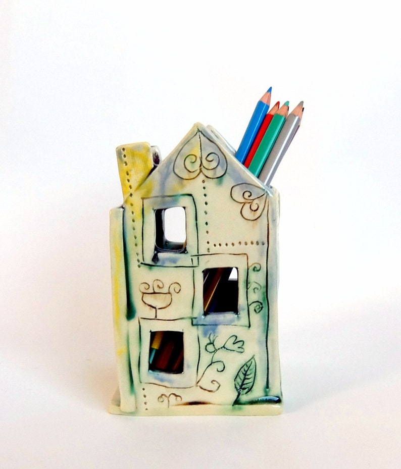 Ceramic Pencil Box Pencil Pot With Windows Ceramic House - Etsy