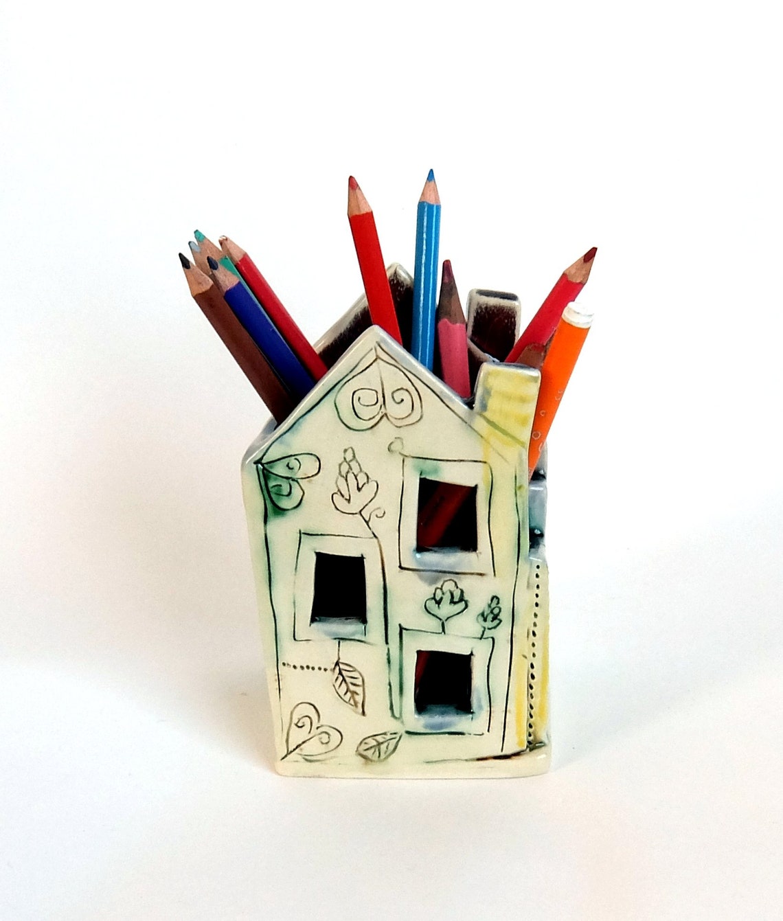 Ceramic Pencil Box Pencil Pot With Windows Ceramic House - Etsy