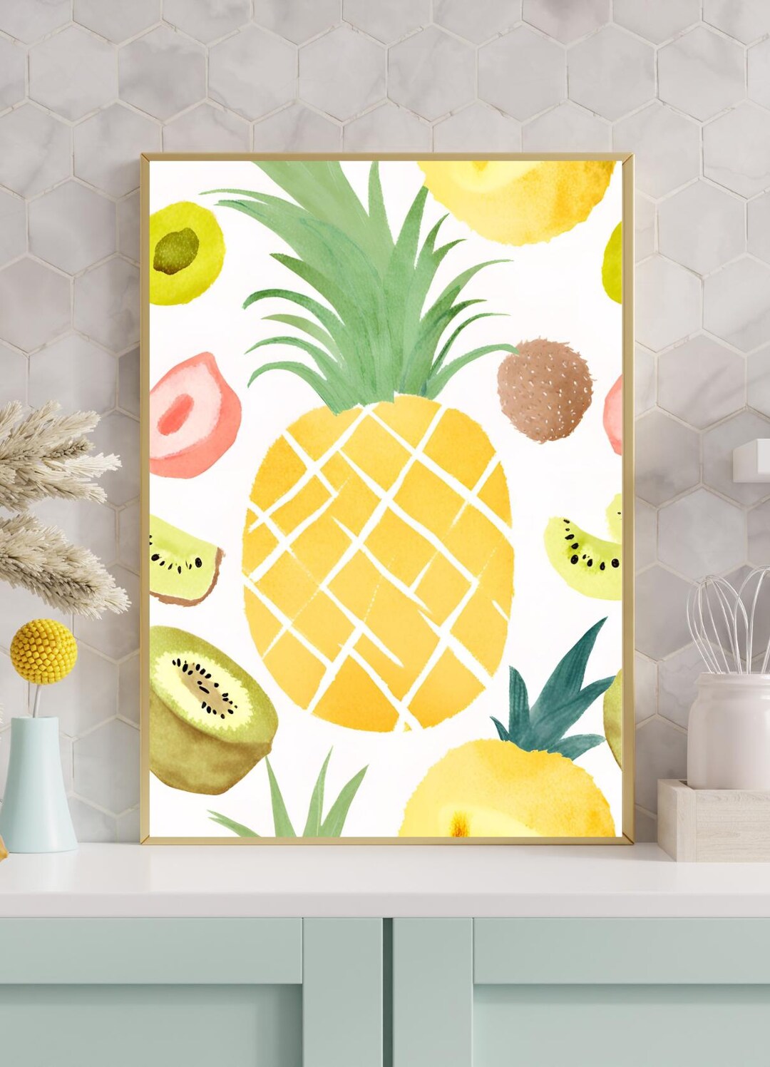Boho Fruit Wall Art Printable | Bright Mixed Fruit Kitchen Decor ...