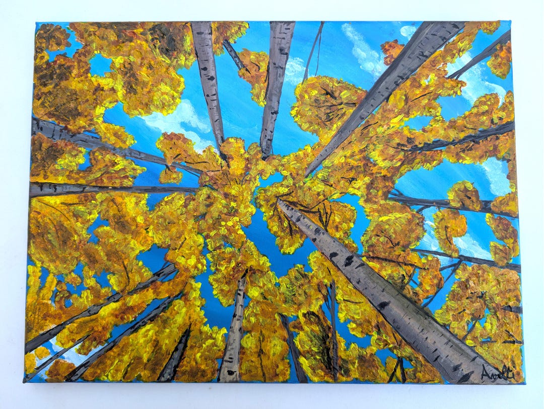 Aspen Canopy in Autumn, Forest Painting, Original Acrylic, Canvas Art ...