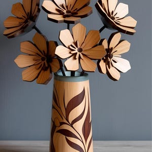 Beautiful Wooden Flowers and Vase - Etsy
