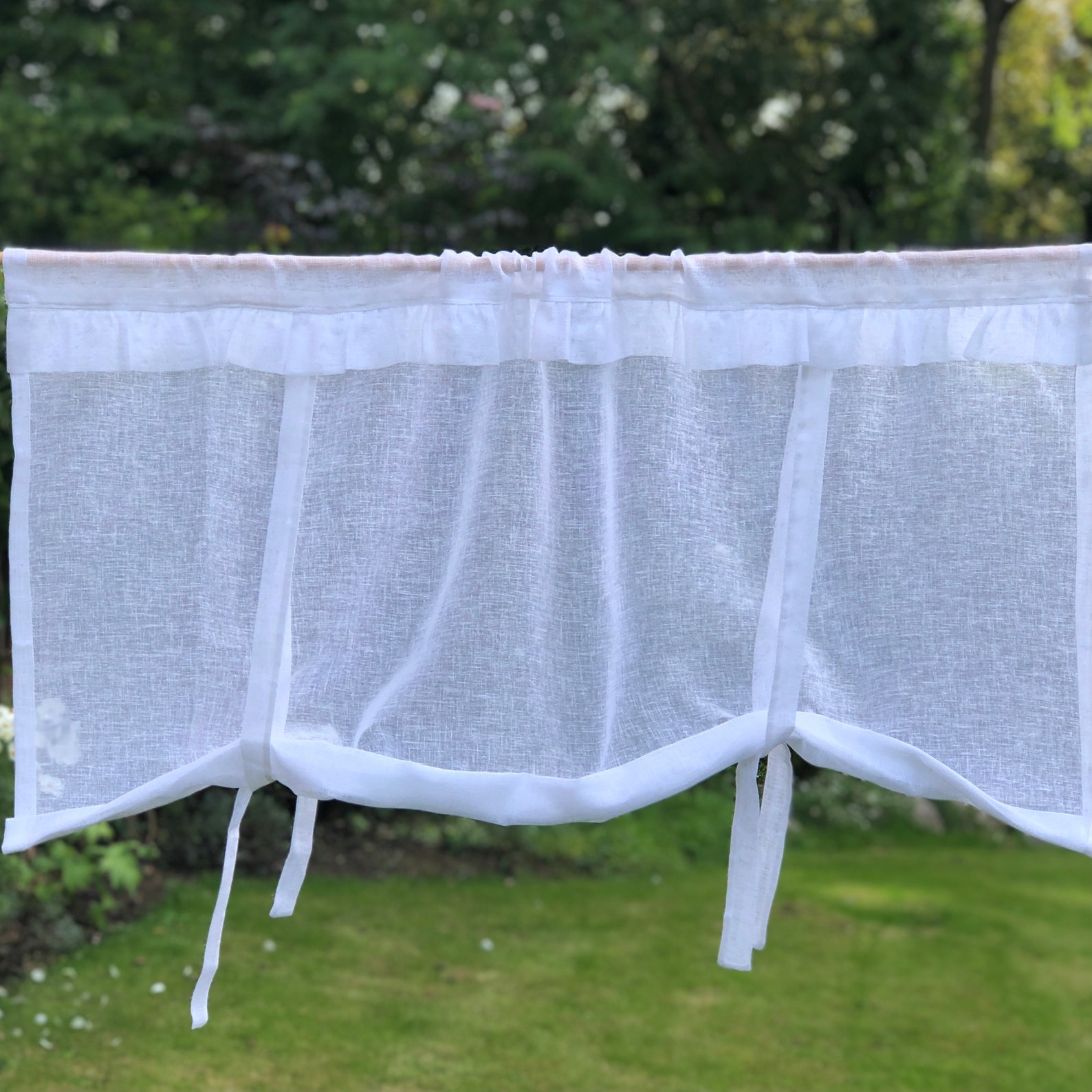 White Sheer French Linen Window Valance Curtain Personalized - Etsy