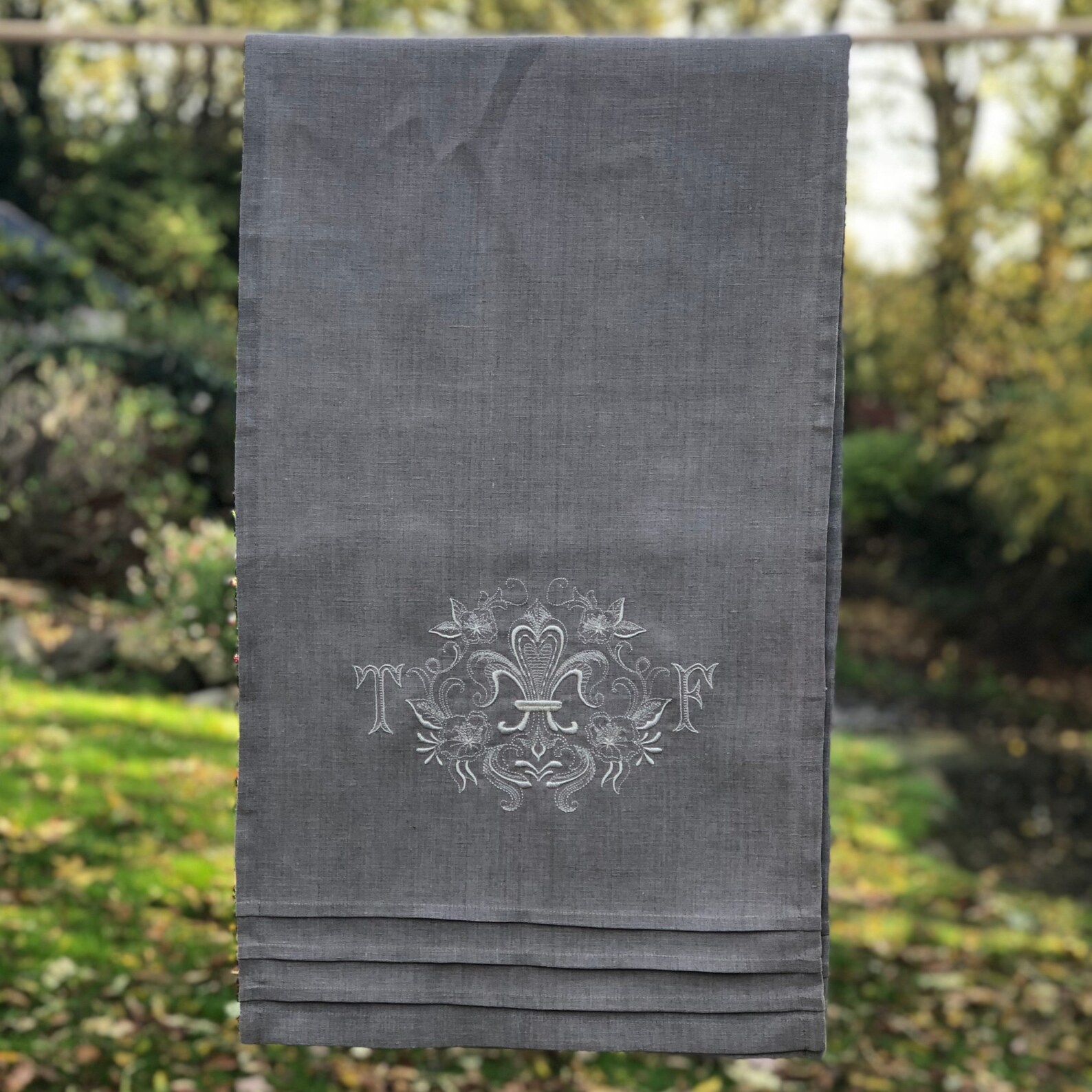 Monogram Table Runner White Custom Embroidery Natural Flax - Etsy Canada