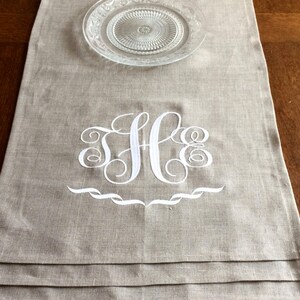 Custom Monogram Table Runner Embroidered Natural Linen Buffet Cloth ...