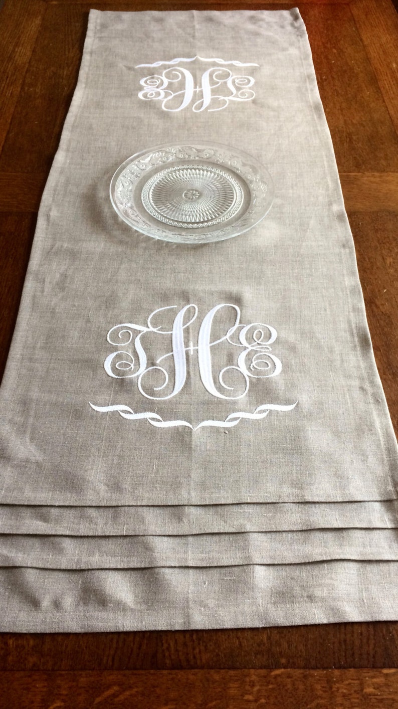 Custom Monogram Table Runner Embroidered Natural Linen Buffet - Etsy