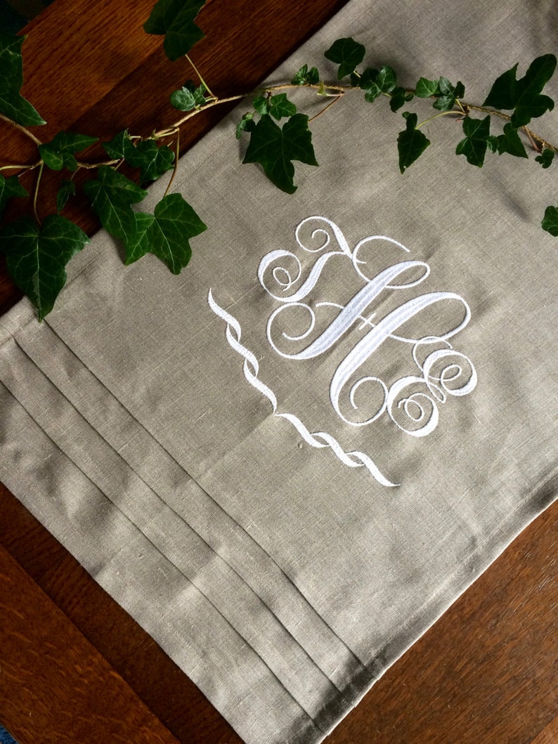 Custom Monogram Table Runner Embroidered Natural Linen Buffet | Etsy UK