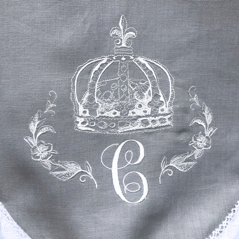 Linen Window Curtain With Crown Monogram Grey Valance Roll - Etsy