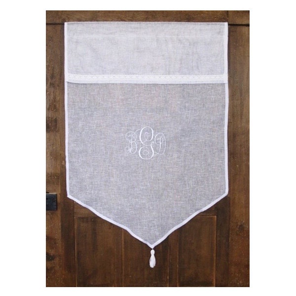 Brise Bise Linen French Window Curtain Embroidered Monogram - Etsy