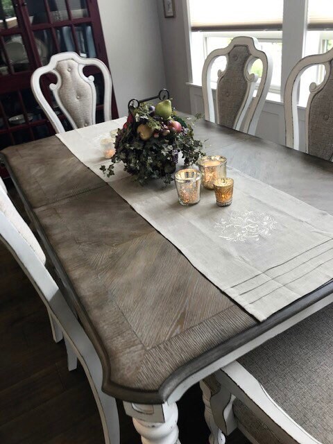 Monogram Table Runner White Custom Embroidery Natural Flax - Etsy Canada