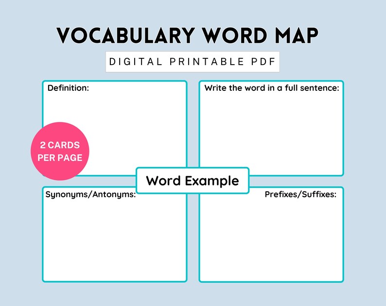 Vocabulary Word Map Printable | Word Map Graphic Organizer | Word Understanding | Vocabulary ...