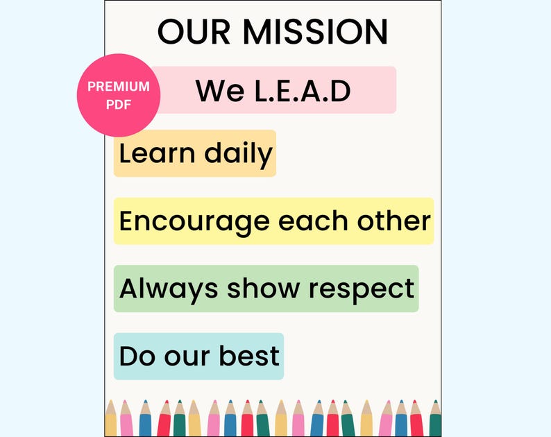 Kindergarten Mission Statement Poster: Classroom Decor (digital ...