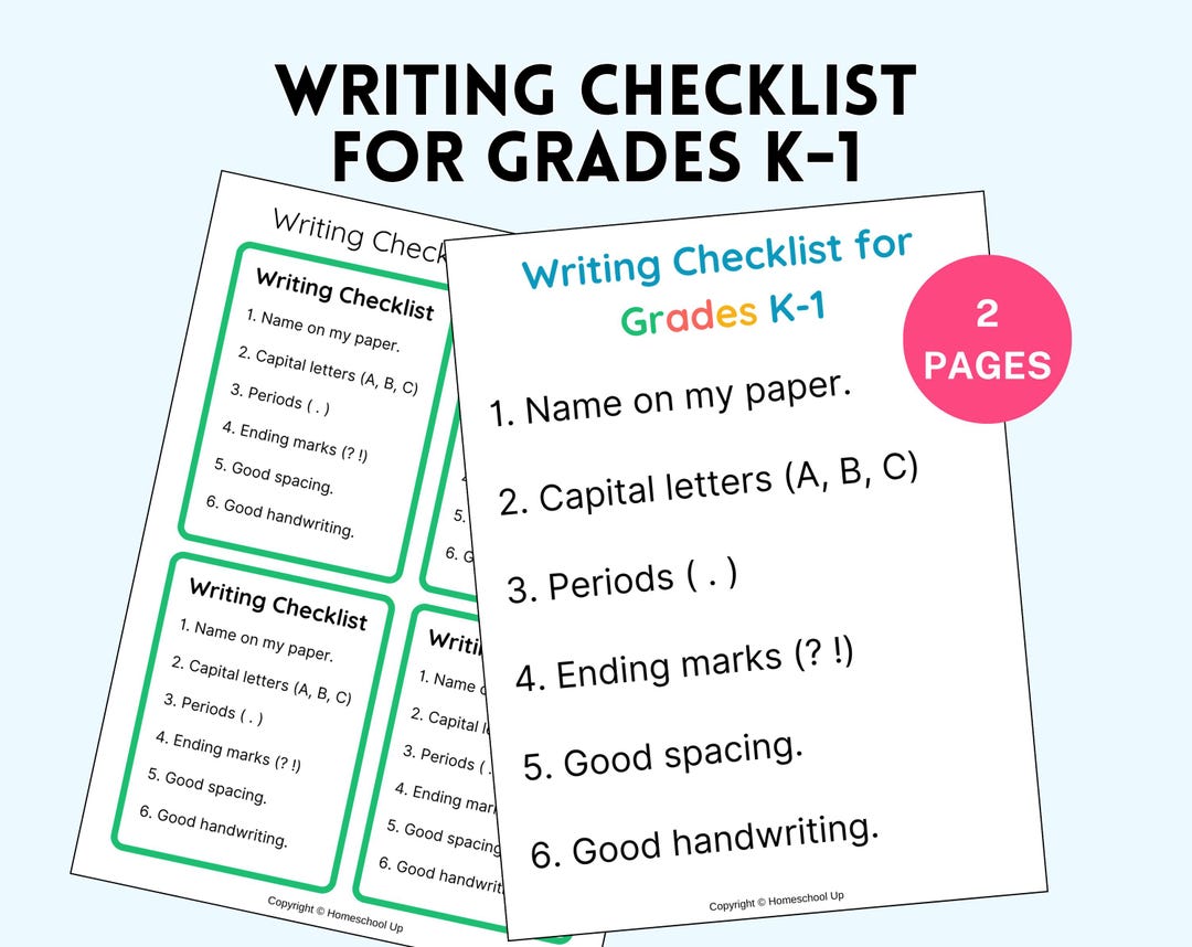 Writing Checklist for Kindergarten & 1st Grade | Printable Writing ...